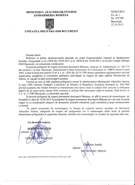 Adresa de la Jandarmerie referitoare la poligon - Asociatia Cartier ...