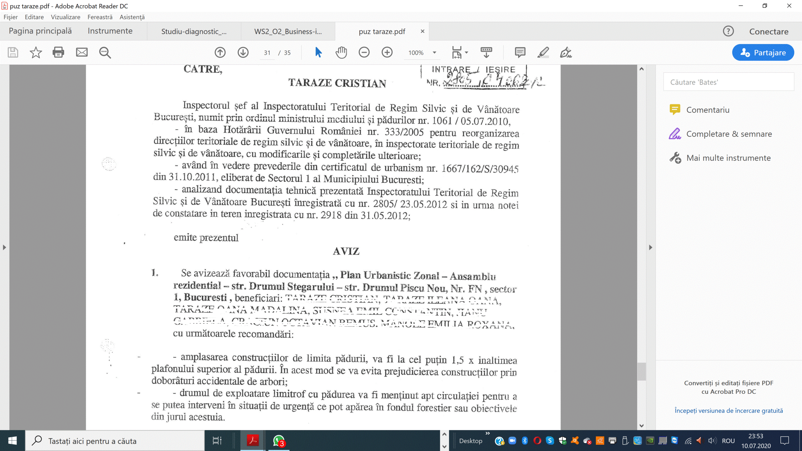 Briefing : intalnire 9 iulie 2020 - Asociatia Cartier Padurea Baneasa